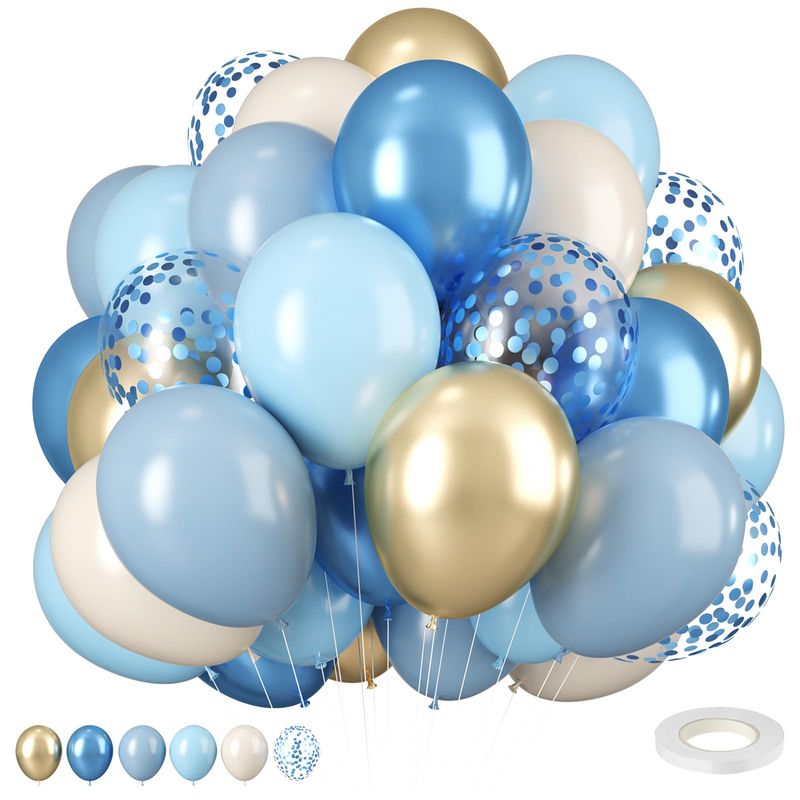Dusty Blue and Gold Balloons, 12 Inch Dusty Baby Blue Chrome Gold Blue Confetti Balloon Pastel ...