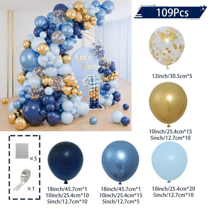 Navy Blue Balloon Arch Kit - 104pcs Navy and Gold Balloon Garland Kit With Gold Confetti Balloon ...