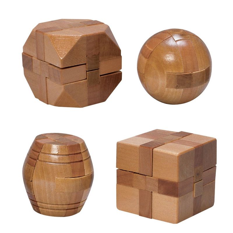 Mini Wood Brain Teaser Set of Four-Classic Designed Light Wood Stain ...