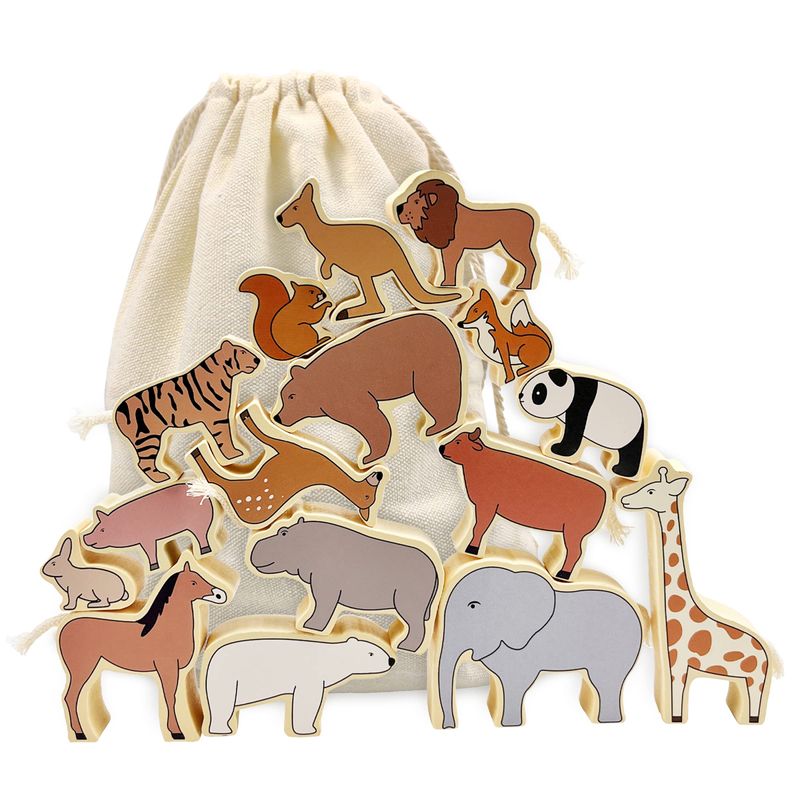 Xylolin Wooden Zoo Animal Blocks Stacking and Balancing Toy, Toddler ...