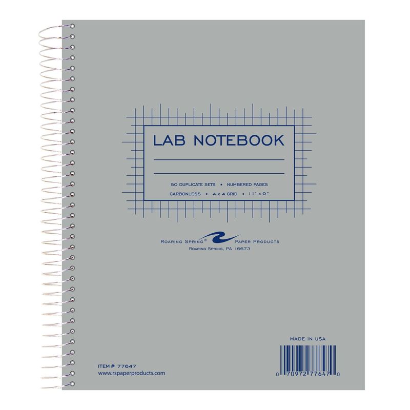 ROARING SPRING Science Lab Notebook, 4x4 Graph Ruled, 50 Numbered ...