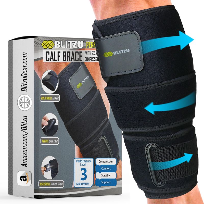 BLITZU Calf Brace for Torn Calf Muscle, Adjustable Neoprene Compression ...