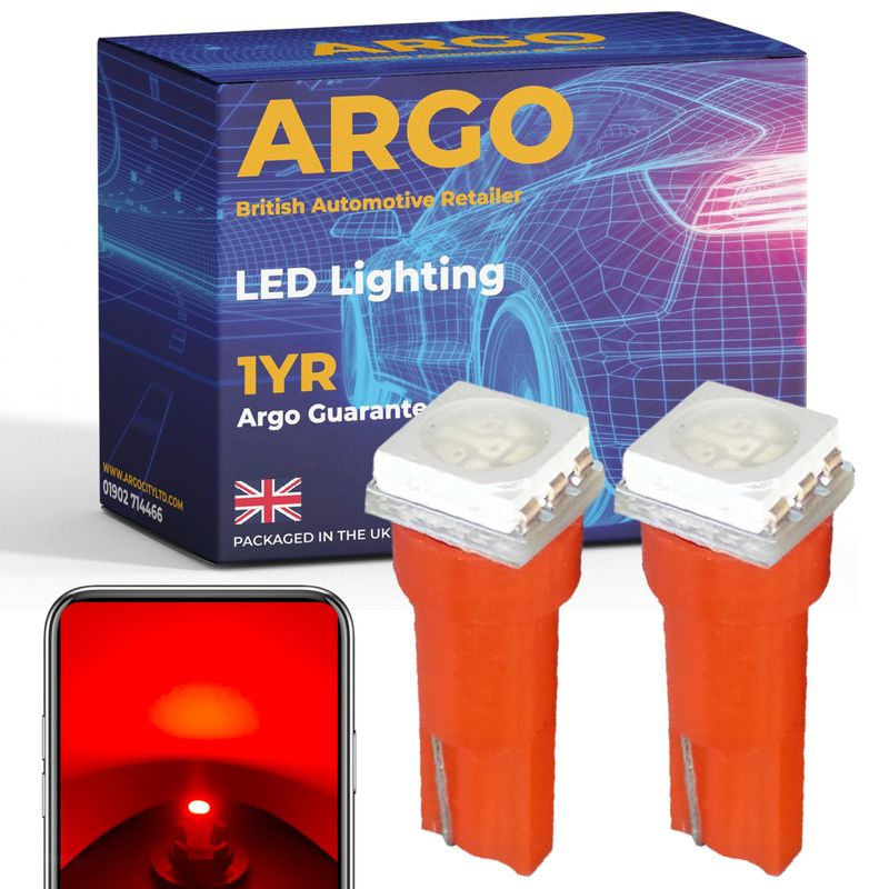 Argo T5 Bulb Led Smd Red Dashboard 286 Bulbs 12v Instrument Dash Panel ...