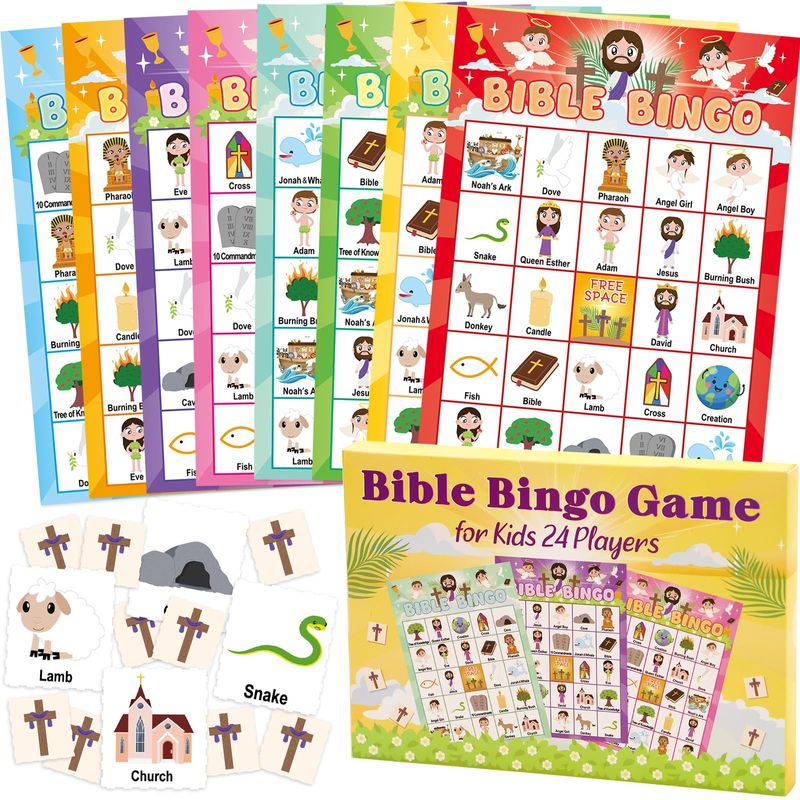 WorldBazaar Bible Bingo Game for Kids Vacation Bible School 24 Players ...