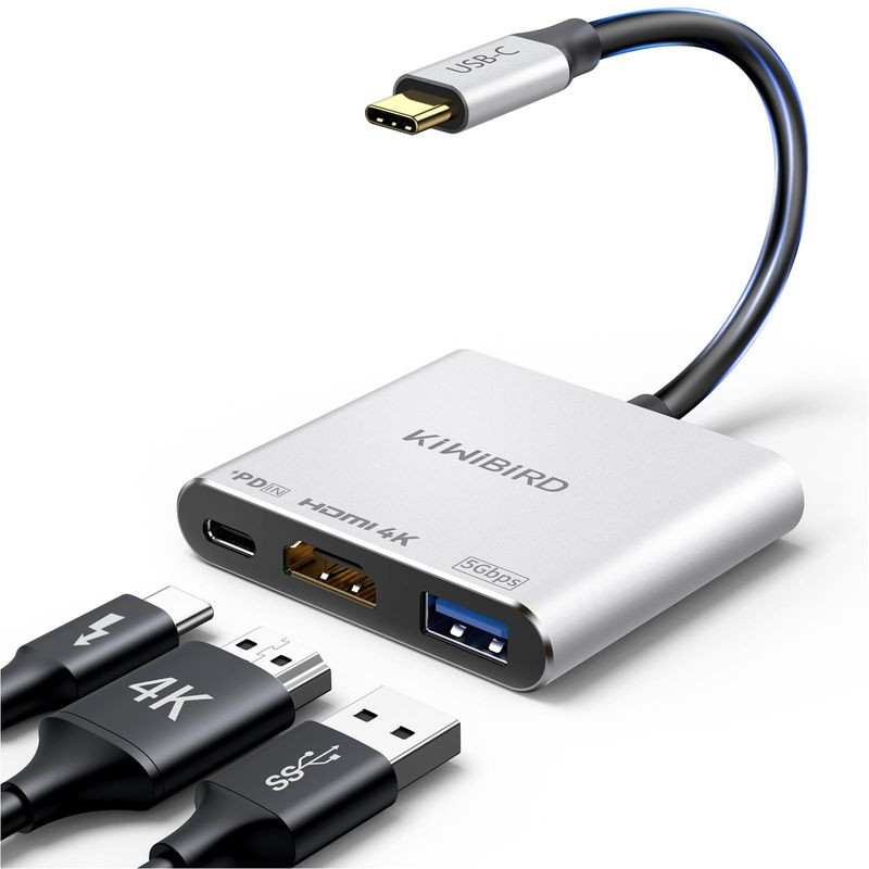 KiWiBiRD USB C Adapter HDMI, USB 3.0 Multiport Hub auf HDMI 4K USBC PD ...