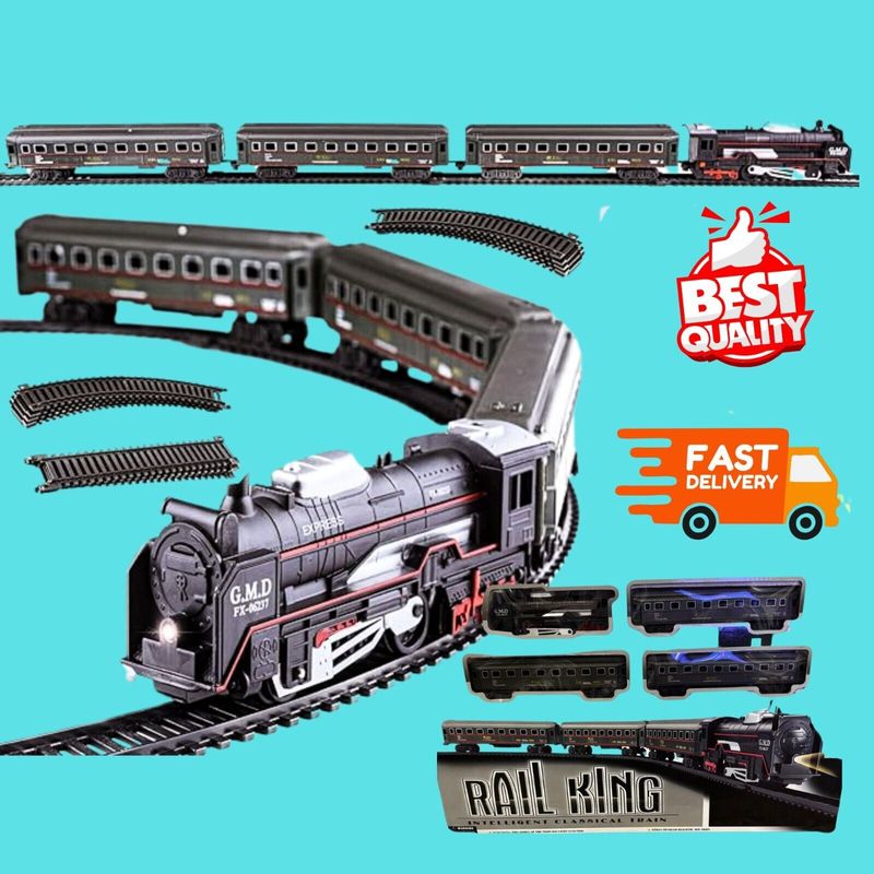 TOY KINGDOM Rail King Battery-Operated Freight Train Set – Lights ...