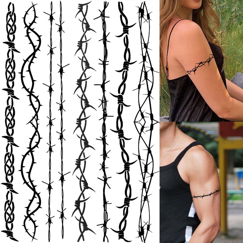 LAROI 7 Sheets Barb Wire Temporary Tattoos For Women Men Kids Adults ...