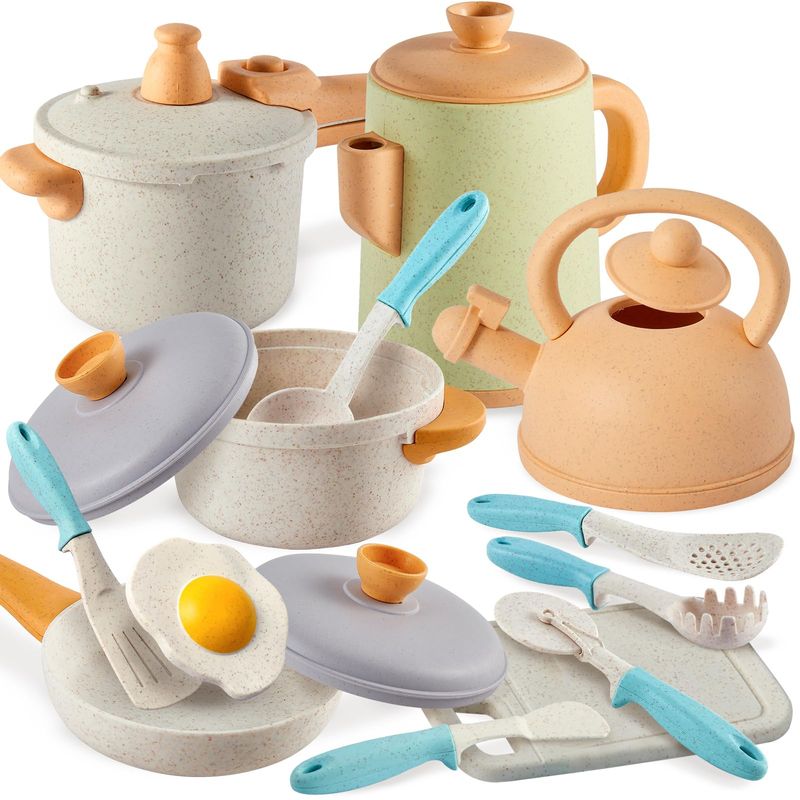 BUYGER Pretend Play Kitchen Accessories Toys Set, Cookware Pots and ...