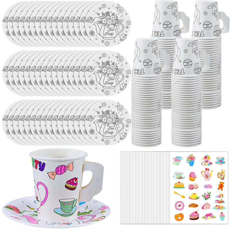 Lenwen Paper Tea Cups with Handle Disposable Cups DIY Coloring Cups ...
