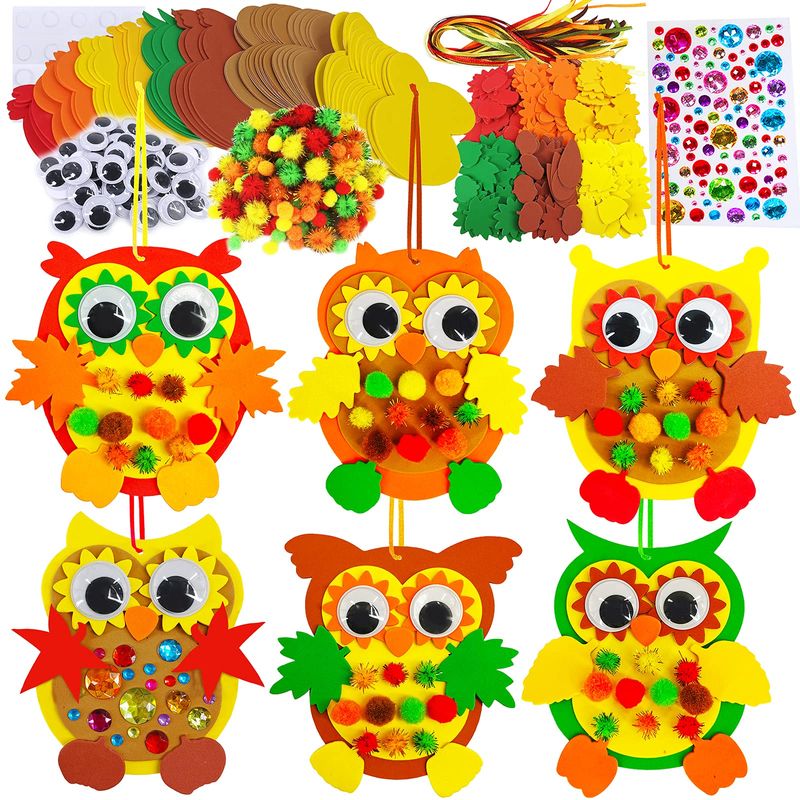 Winlyn 24 Sets Foam Owl Decorations DIY Owl Fall Craft Kit Assorted ...