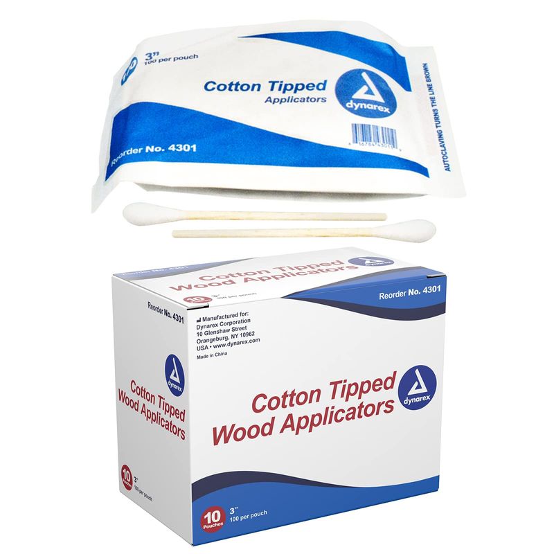 Dynarex 3-Inch Non-Sterile Cotton Tipped Applicators - Single-Use ...