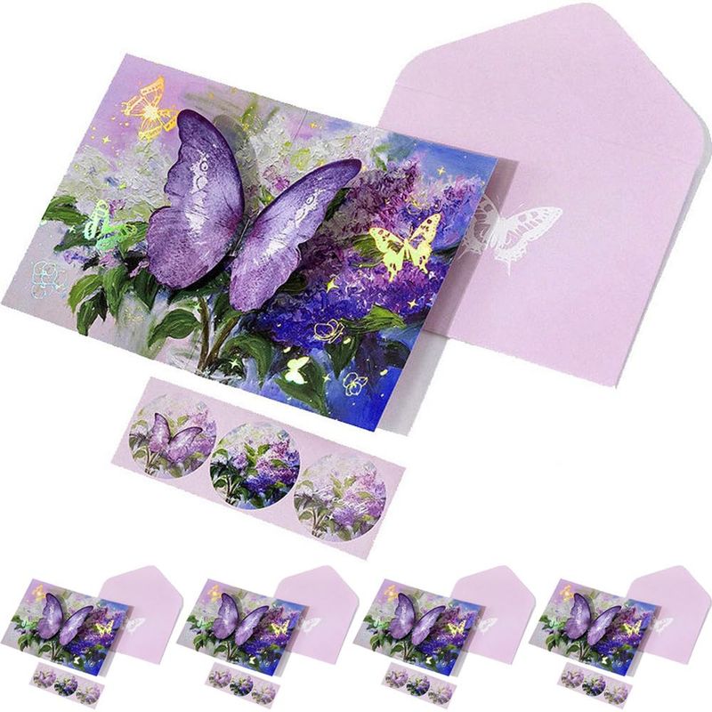 5 Set, 3D Pop Up Butterfly Greeting Card with Paper Envelope for ...