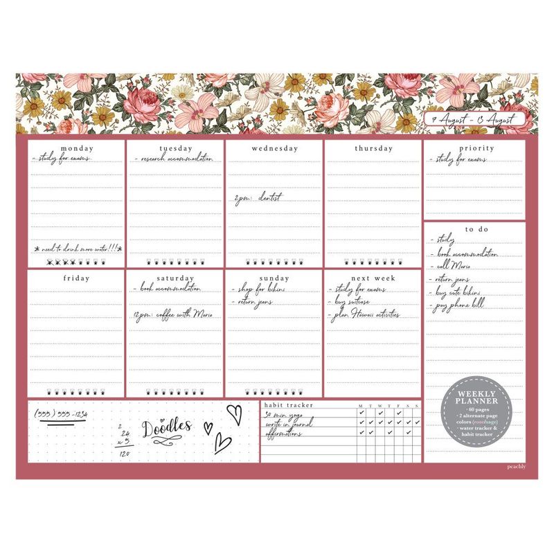 Undated Weekly Desk Planner Pad - 52 Pages Weekly Notepad with To Do List and Habit Tracker ...