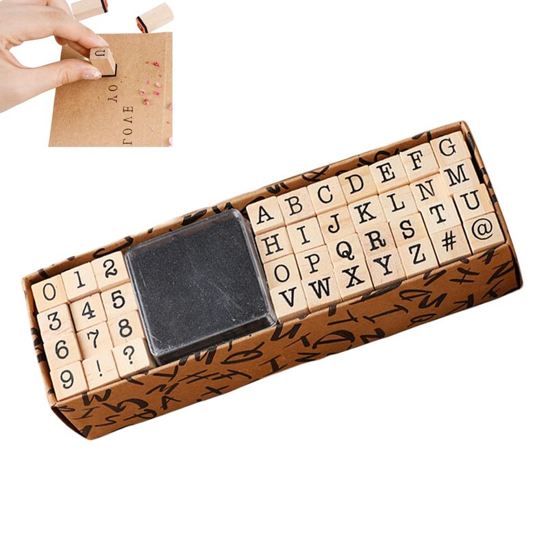 40 PCS Wooden Rubber Stamps Kits, Wooden Letters Alphabet Stamps Set ...