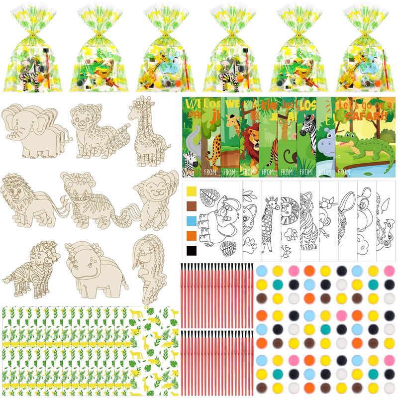 Pasimy 162 Pcs Safari Party Favors Jungle Craft Kits Party Supplies ...