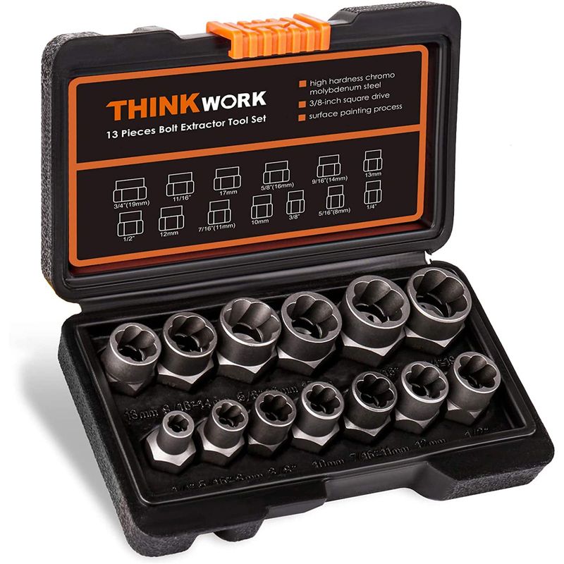 Thinkwork Impact Bolt Extractor Set, 13+1 Pieces Nut Removal Tool ...