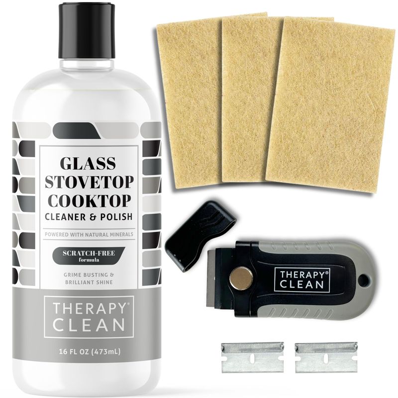 Therapy Glass Stovetop Cleaner and Cooktop Cleaner Kit - 3 Non-Scratch ...