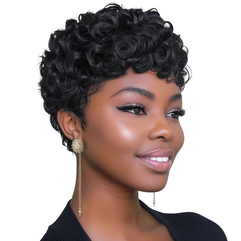 DOcute Short Pixie Cut Wig for Black Women, Short Afro Natural Black Pixie Wigs Short Pixie Wig ...