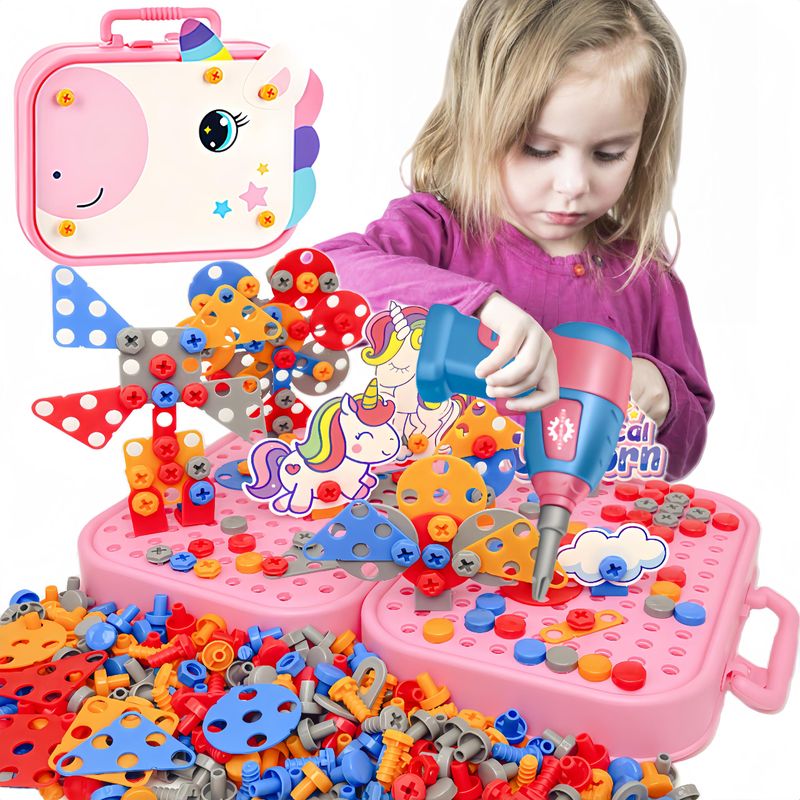 AquaArcc Girls Unicorn Toys Age 4-8, Kid Stem Toy Electric Drill 351pc ...