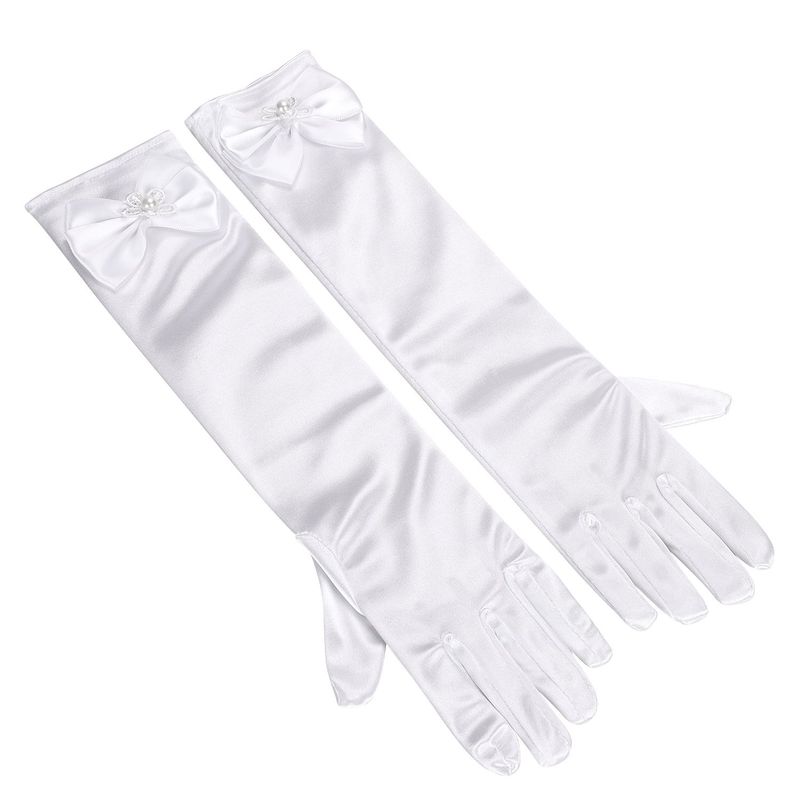 Flower Girls Long Satin Gloves Bowknot Princess Gloves Elbow Length ...