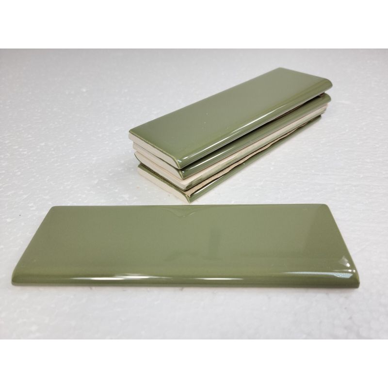 Avocado Green Ceramic Tile Bullnose Subway Backsplash Trim Mid Century ...