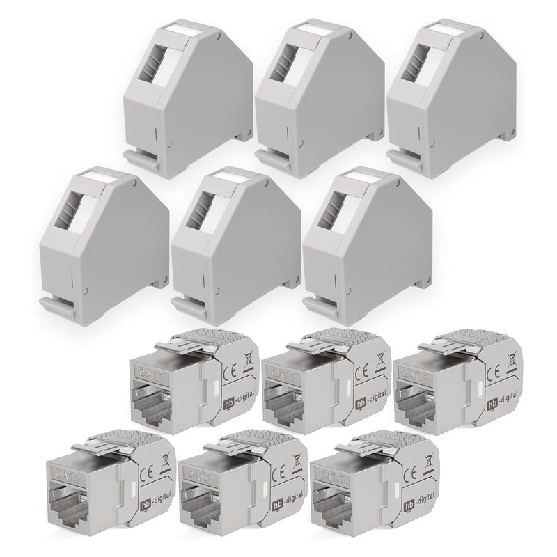 hb-digital Set: 6x Cat.7 Keystone Module RJ45 + 6x DIN Rail Adapter ...