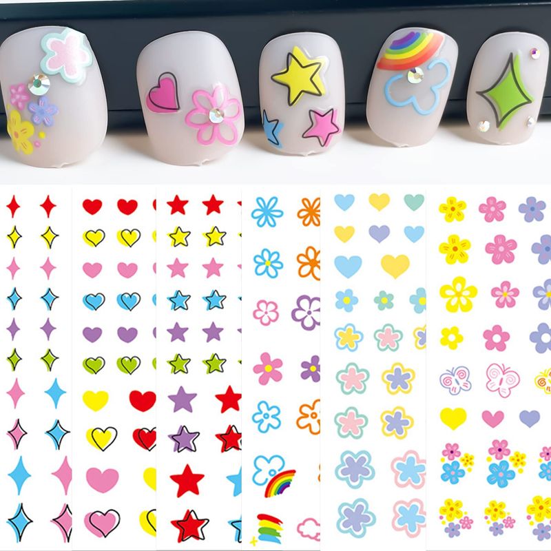 Cute Star Flower Heart Nail Stickers for Women and Little Girls Self ...