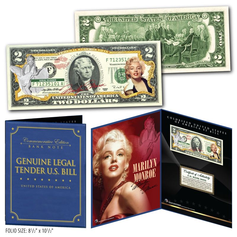 MARILYN MONROE Genuine Legal Tender US $2 Bill in Large Collectors ...
