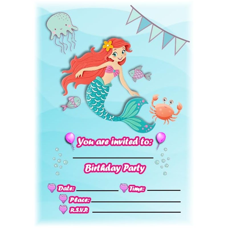 MrPurple Mermaid Themed Children's Birthday Party Invites - Beautiful ...