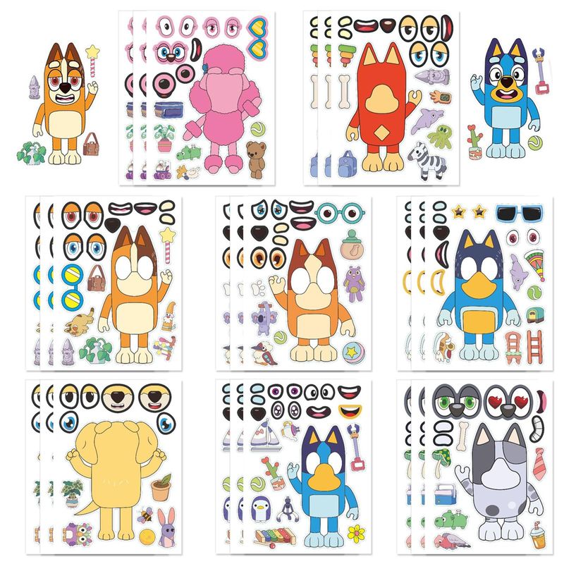 DKDDSSS 32 PCS Blue Dog Face Stickers, Blue Dog DIY Make a Face ...