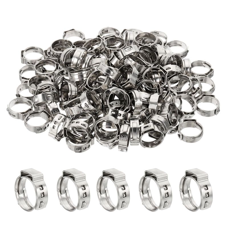 PATIKIL 1/2 Inch PEX Crimp Rings, 120 Pack Single Ear Hose Clamps ...