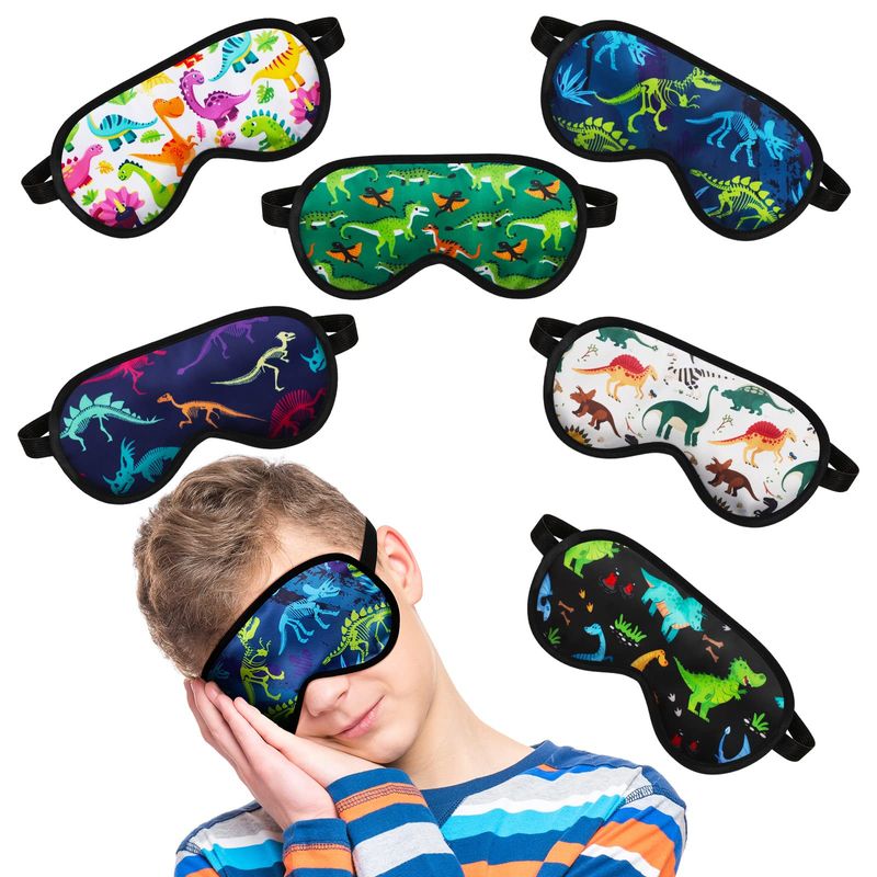 Eurzom 6 Pieces Kid Shark Dinosaur Sleep Mask Soft Satin Eye Mask Boy ...