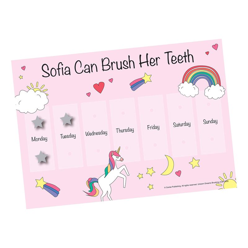 Customisable Girls Unicorn Tooth Brushing Reward Chart A4 Durable Re ...