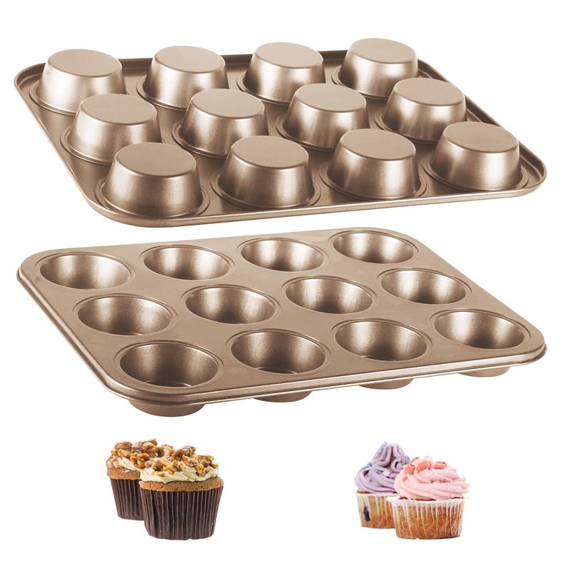 TAOUNOA Muffin Pan for Baking, Nonstick Cupcake Pan Set of 2, 12-Cup ...