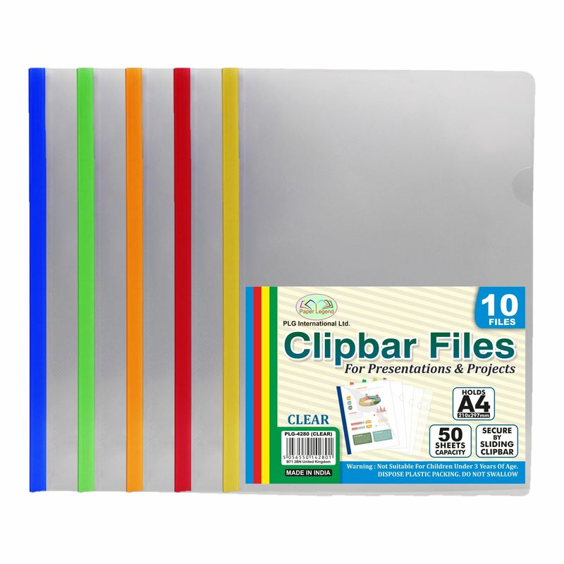 Clear - A4 Clipbar Files 20 Pcs Transparent Slide Binders Plastic ...