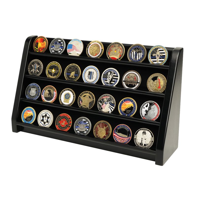 DecoWoodo Challenge Coin Display Case, 4 Row Military Coin Wooden ...