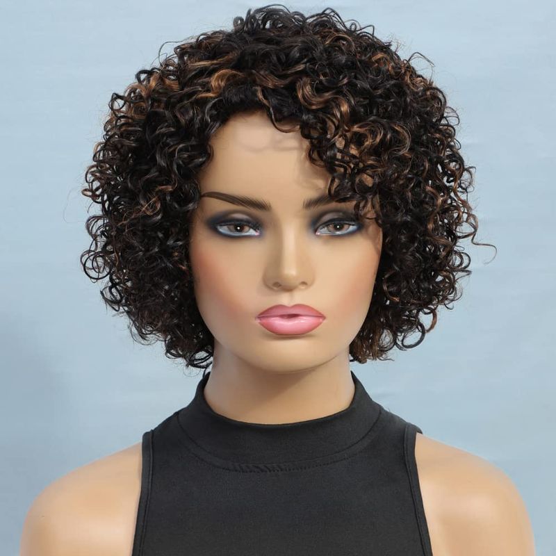 Udu Ombre Short Curly Human Hair Wigs for Black Women Short Curly Wigs Human Hair Highlighted Piano Color Side Part Wigs