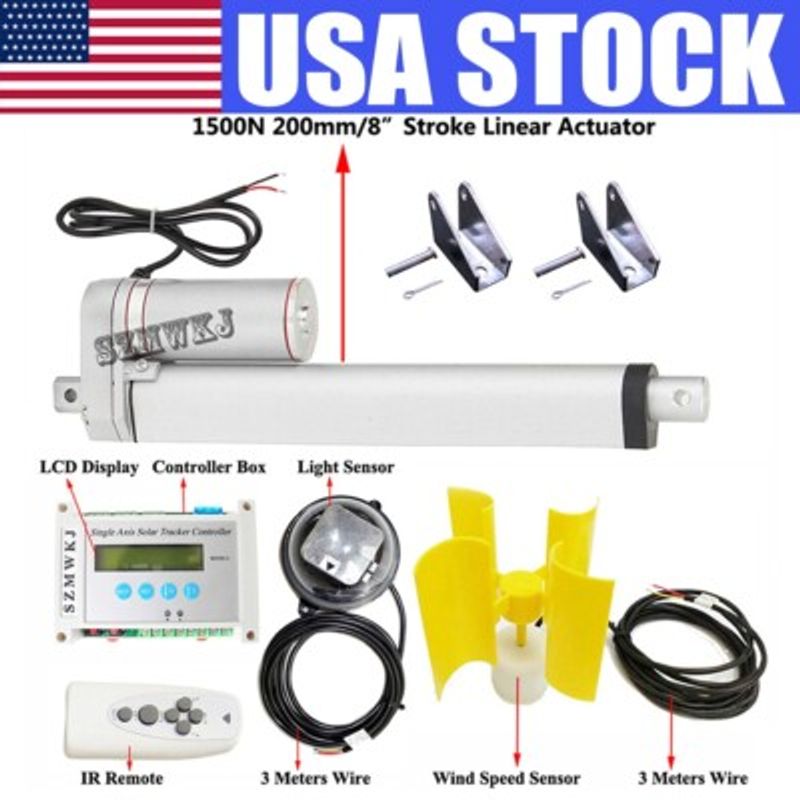 12V Single Axis Solar Tracker W/ 8" Linear Actuator Electric LCD ...