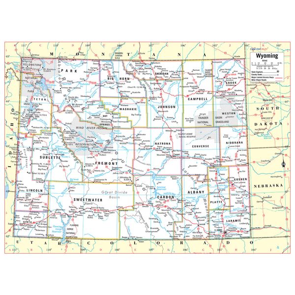 Cool Owl Maps Wyoming State Wall Map Poster Rolled 32"Wx24"H (Laminated ...