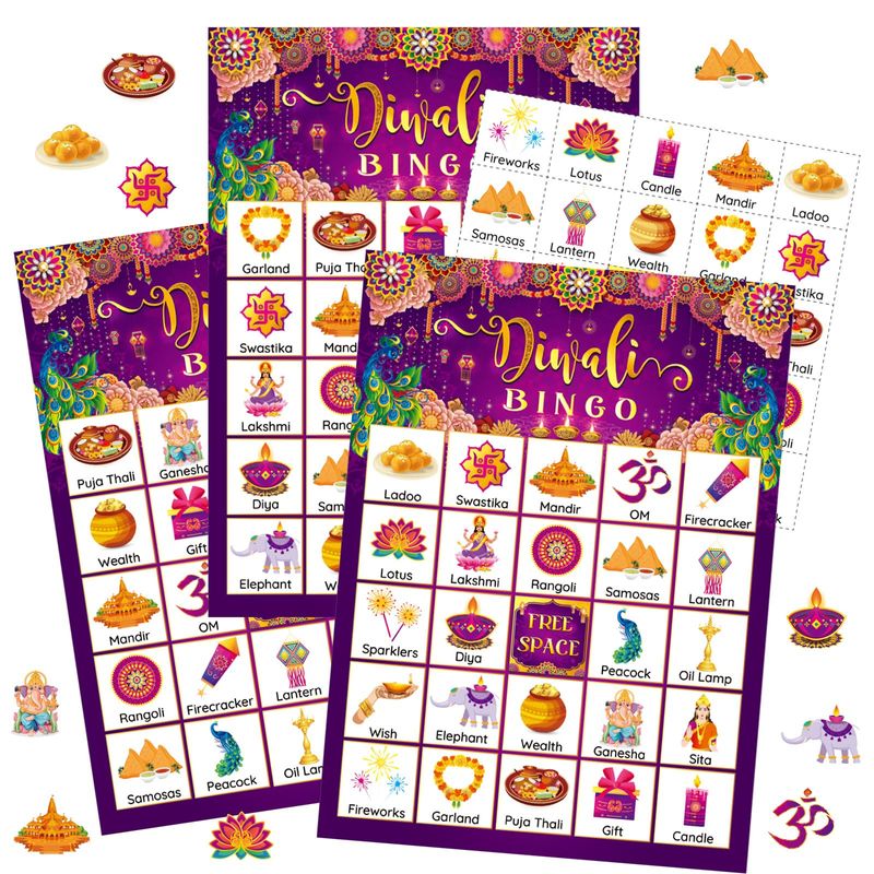 Liliful 35 Pieces Diwali Bingo Games 24 Players Diwali Bingo Cards ...