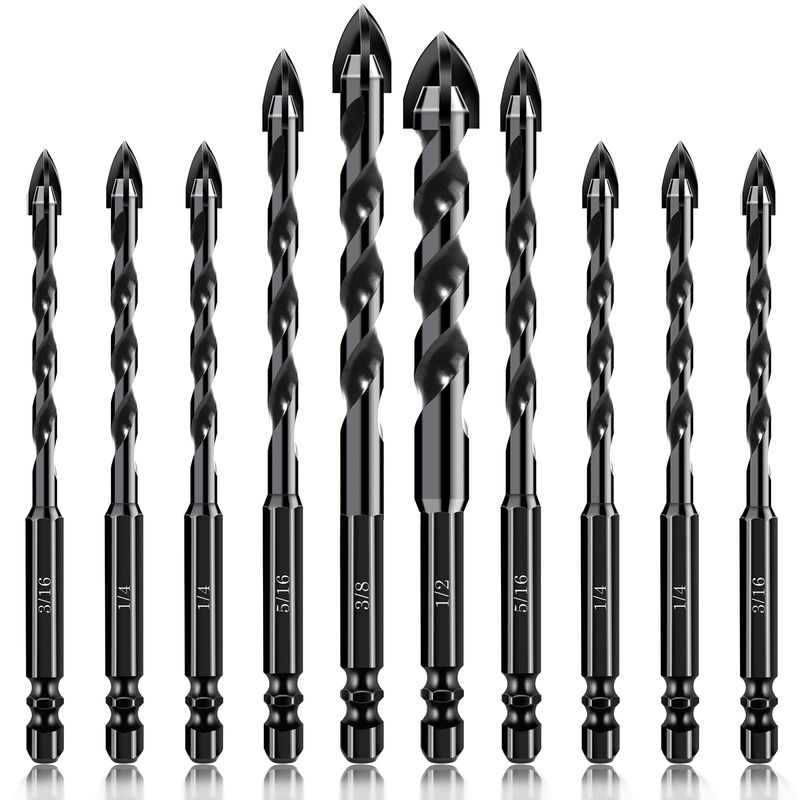 HPHOPE 10Pcs Masonry Drill Bits Set - Concrete Drill Bit Set for Tile ...