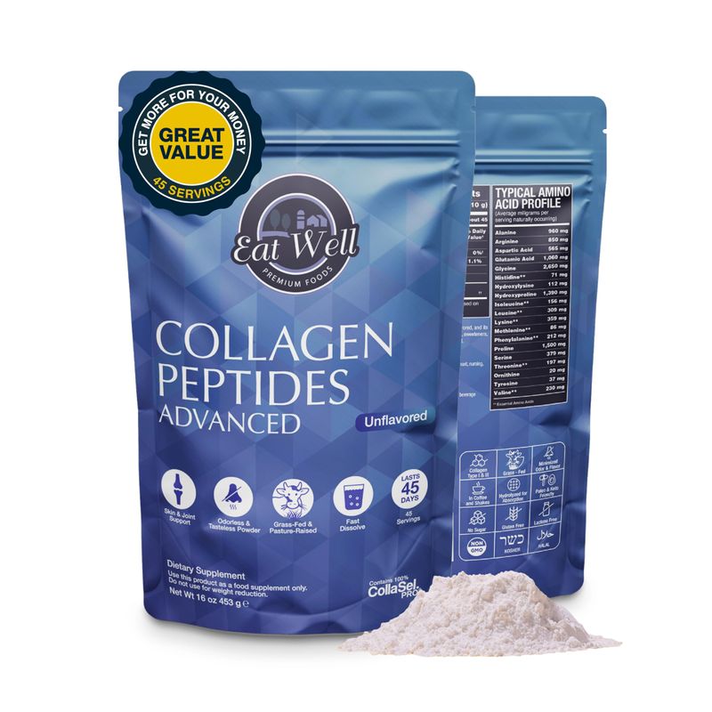 EAT WELL PREMIUM FOODS Collagen Peptides Powder Protein 45 Servings ...