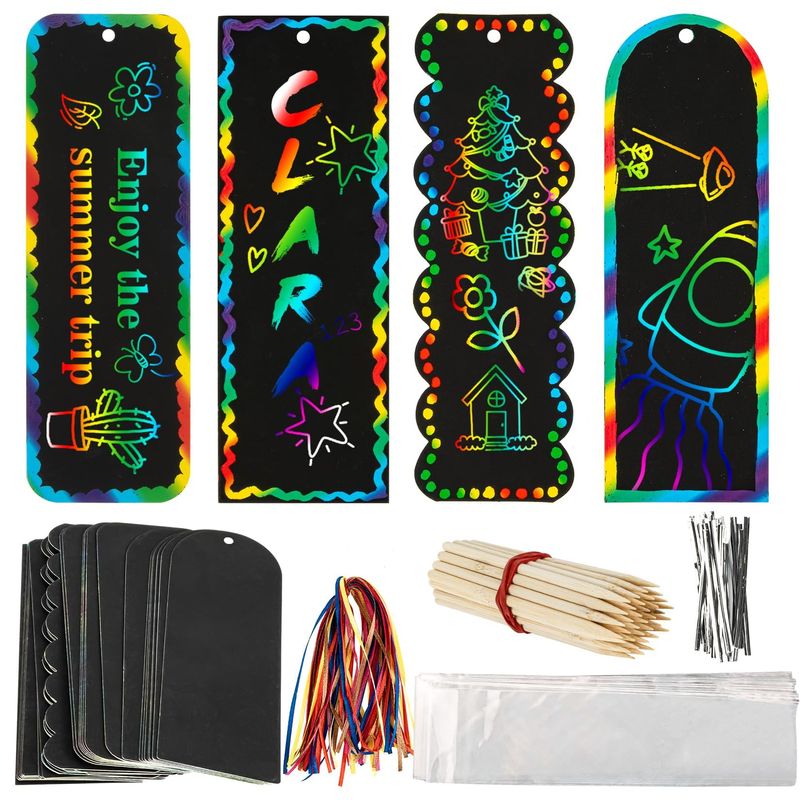MAQIHAN 36 Sets 4 Style Magic Scratch Art Bookmarks - Rainbow Scratch ...