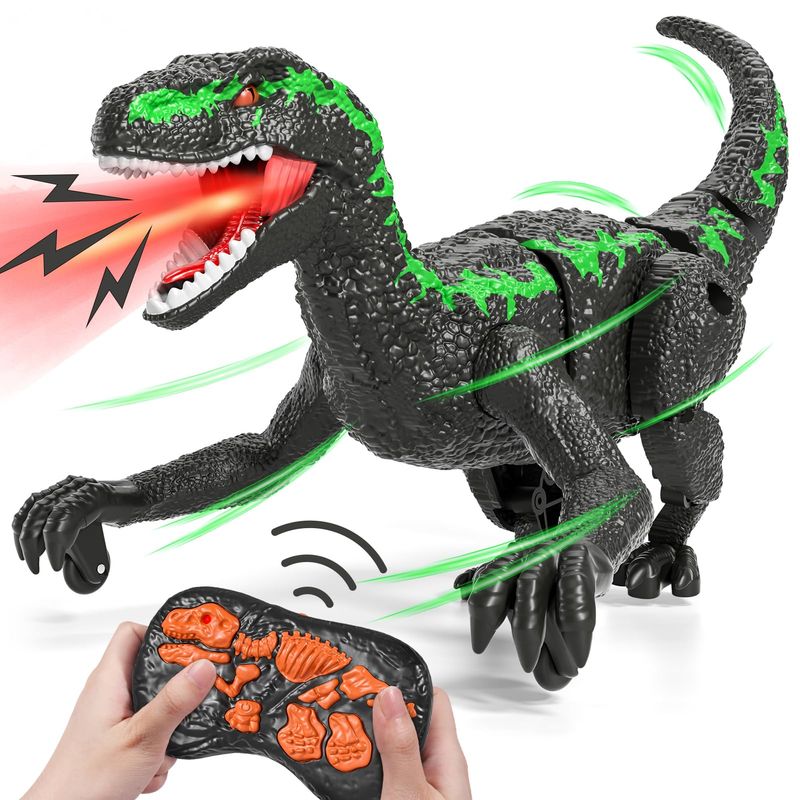 LILYBUDS Remote Control Dinosaur Toys for Kids Boys 3-5 5-7, One-Key Demo Simulator Velociraptor ...