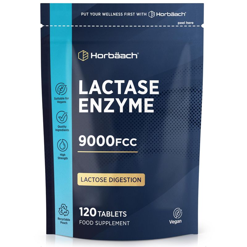 Lactase Enzyme Tablets 9000 FCC | Lactose Digestion | 120 High Strength ...