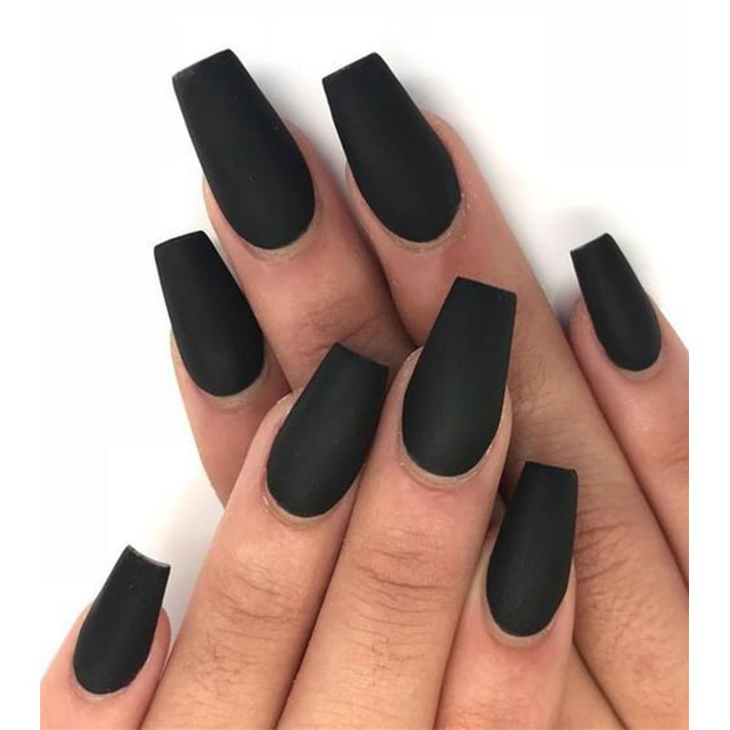 Black Press On Nails - Aegenacess Press On Nails Coffin, Matte Fake ...