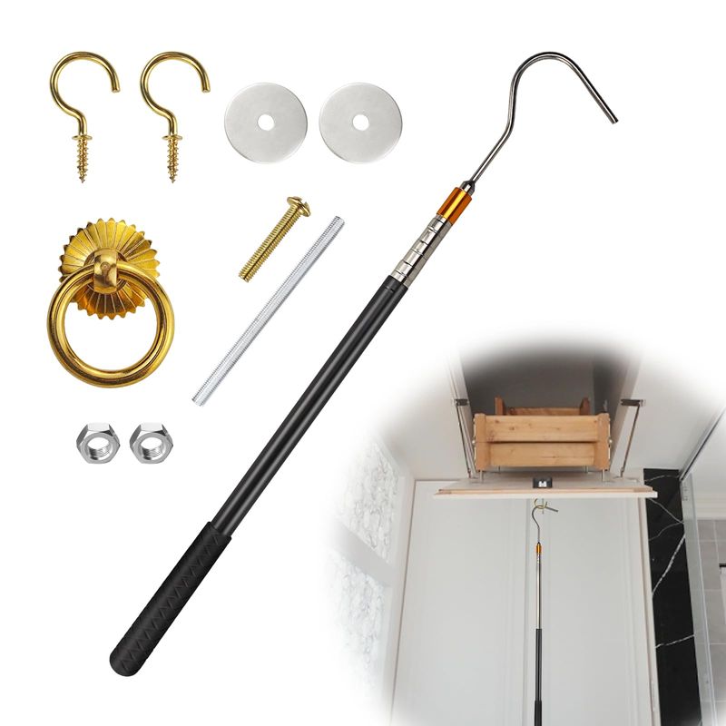 Loft Ladder Pole with Hook - Scalable Loft Ladder Pole Kit, Loft Hatch ...
