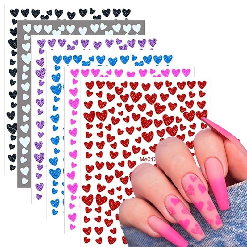 Glitter Colorful Heart Love Nail Stickers Decals Heart Nail Stickers ...