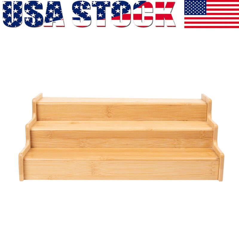 3-Tier Kitchen Natural Bamboo Pantry Organizers Expandable Step Shelf ...