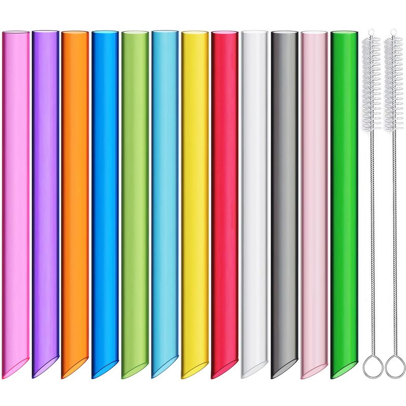 ALINK 12-Pack Reusable Plastic Boba Straws, 13 mm x 10.5 inch Long Wide ...